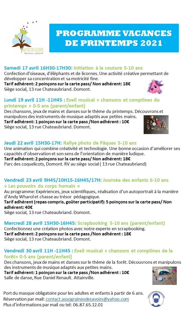 Programme vacances de printemps – Graines de Savoirs