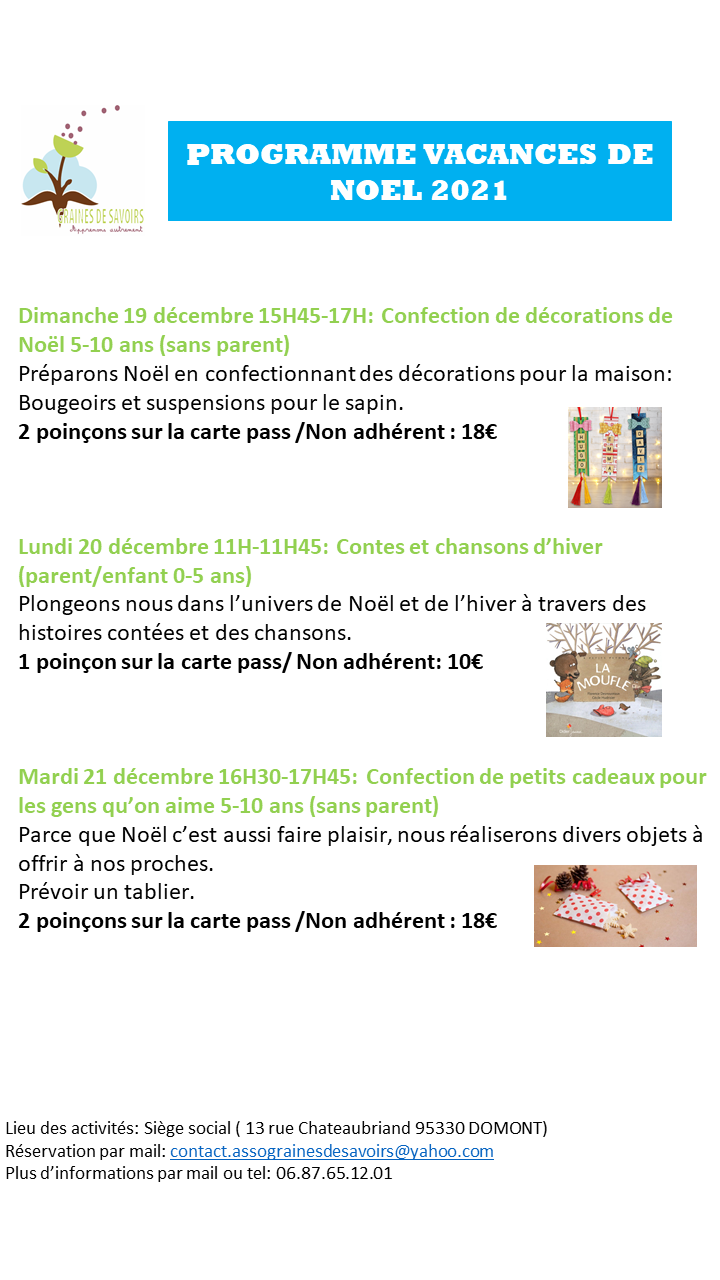 Programme vacances de Noël – Graines de Savoirs